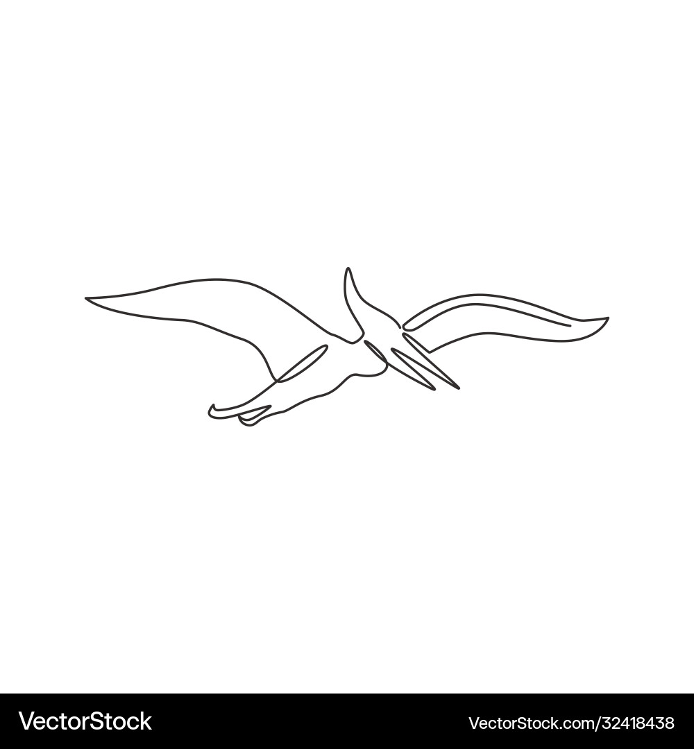 One single line drawing flying pterodactyl Vector Image