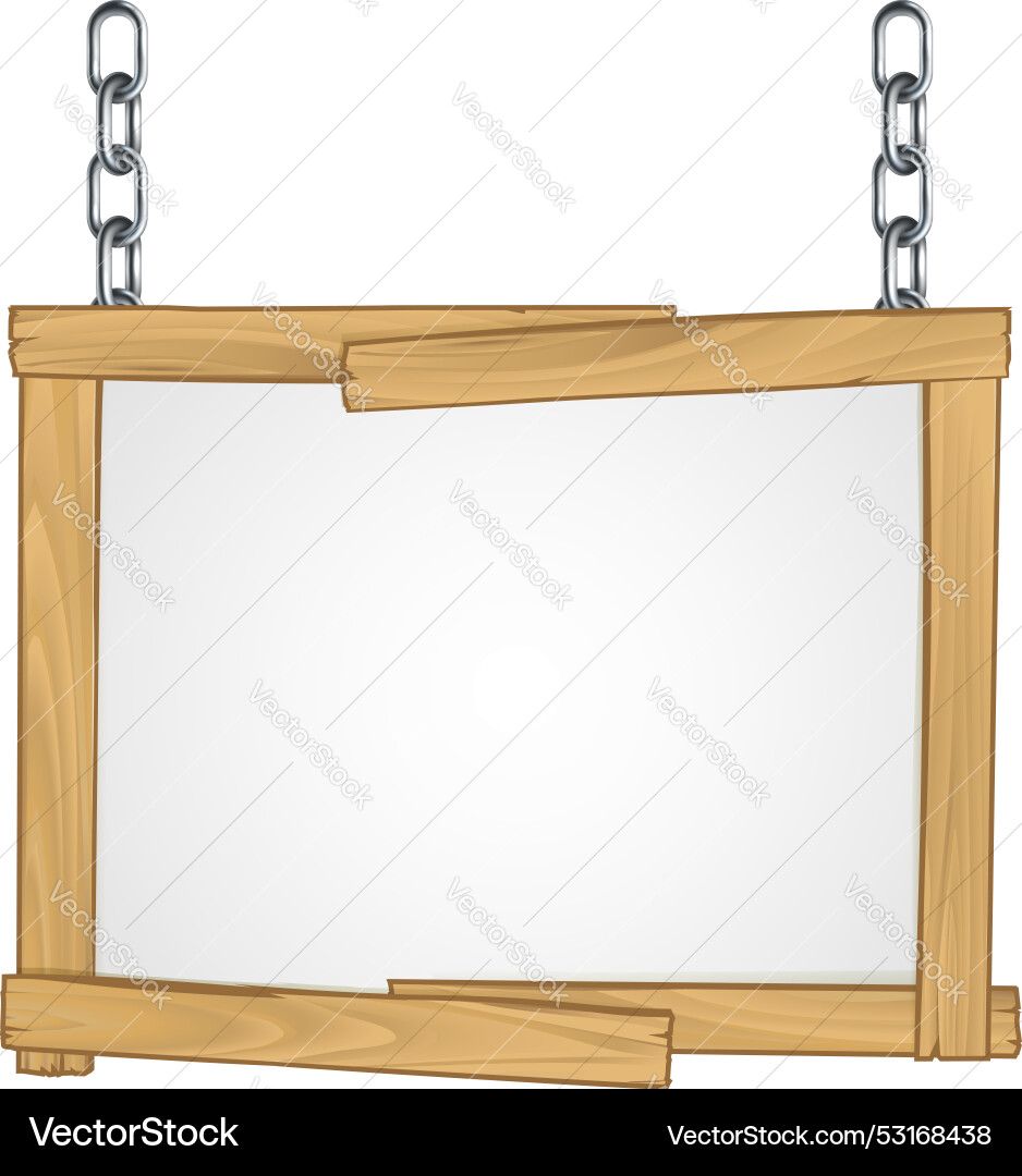Wooden frame sign hanging from chains Royalty Free Vector