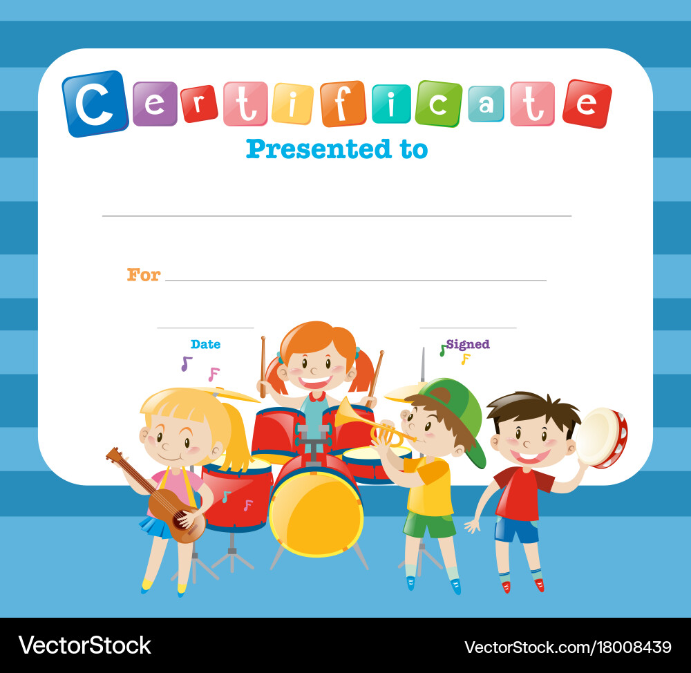 Certificate template with kids in the band Vector Image