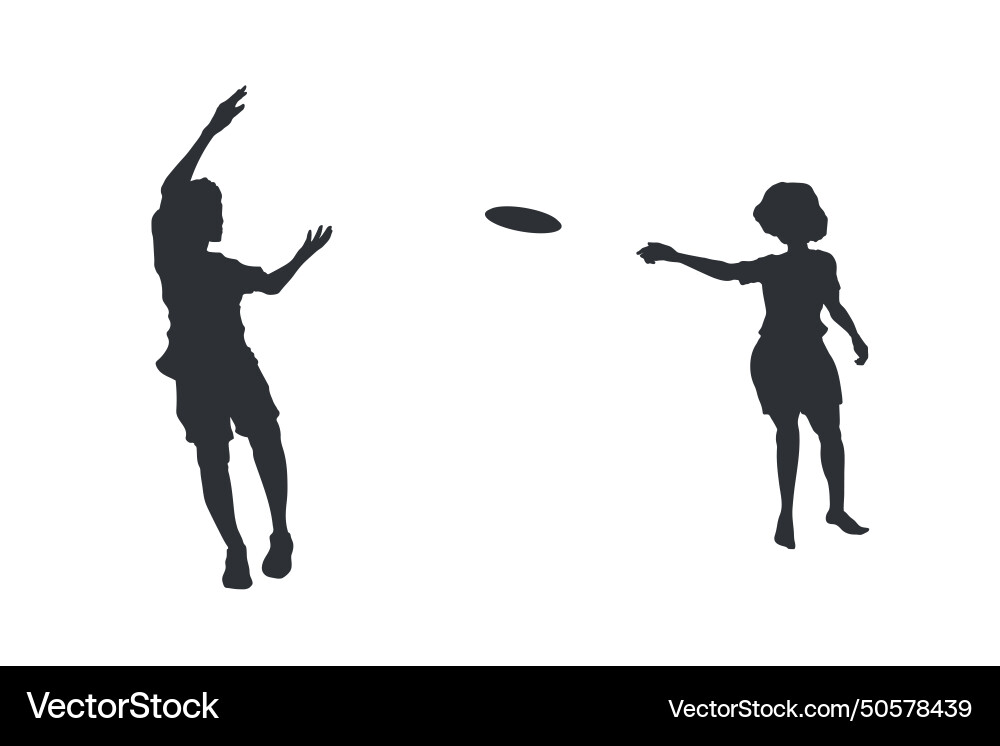 Children playing frisbee isolated silhouette Vector Image