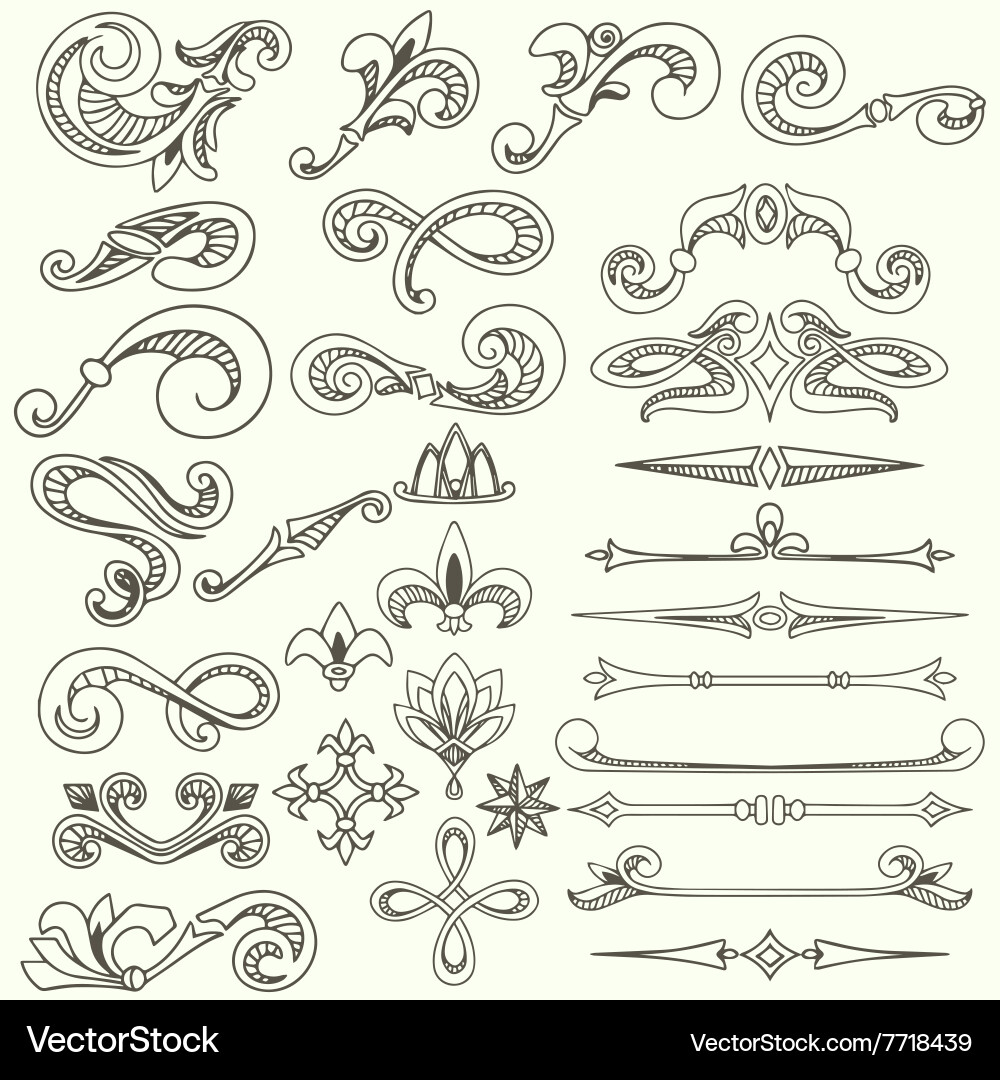 Collection of vintage hand drawn elements Vector Image