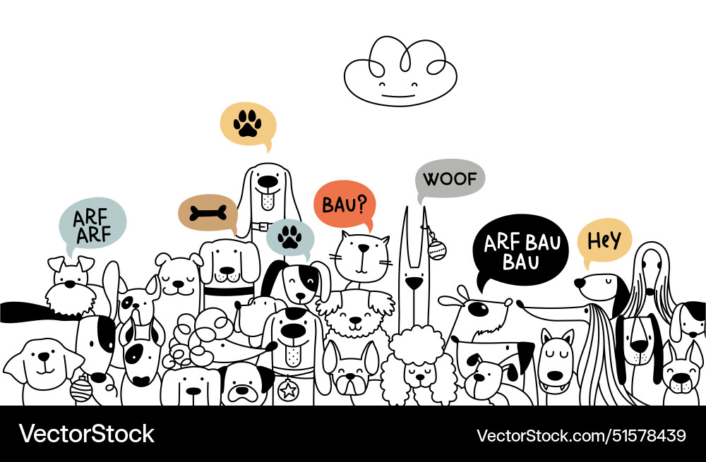 Doodle dogs line art background Royalty Free Vector Image