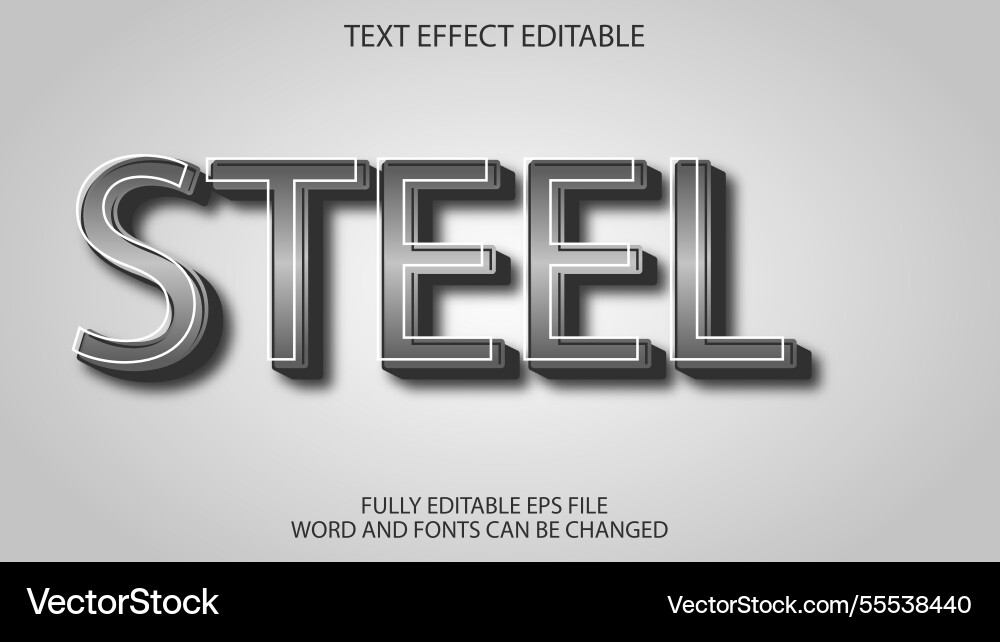 3d text effect steel editable Royalty Free Vector Image