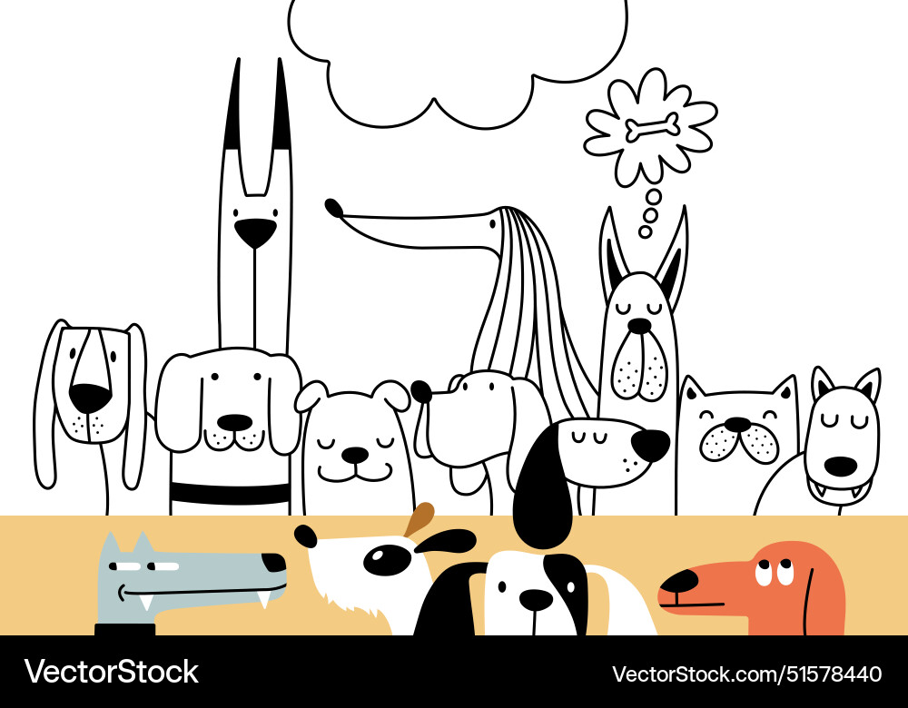 Doodle dogs line art background Royalty Free Vector Image