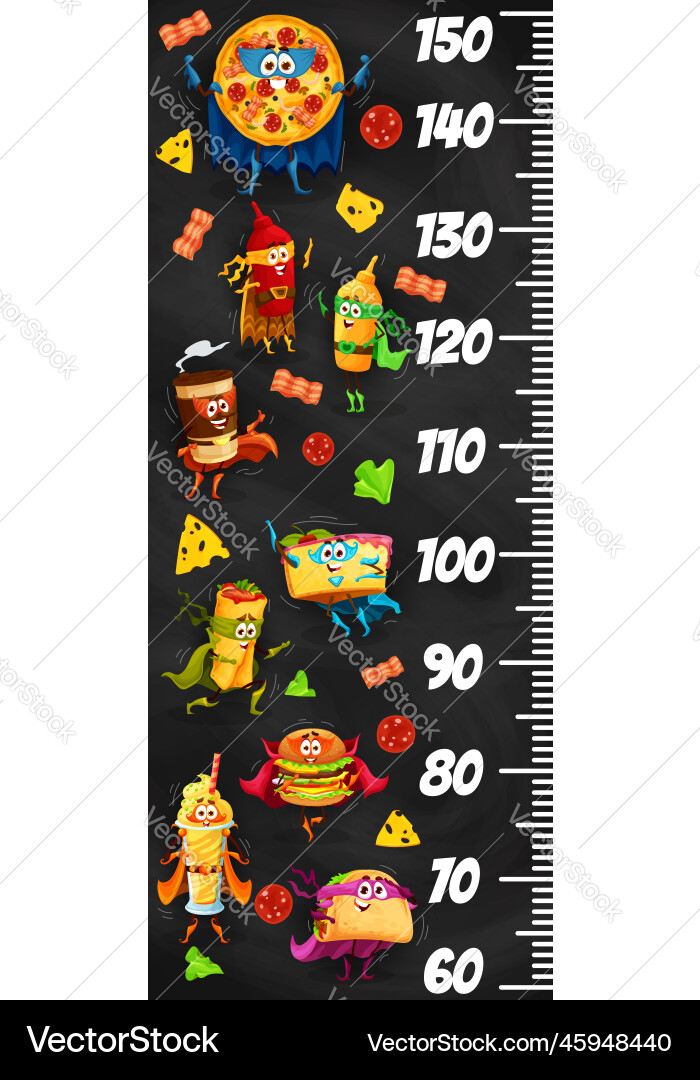 Kids height chart ruler with fast food characters Vector Image
