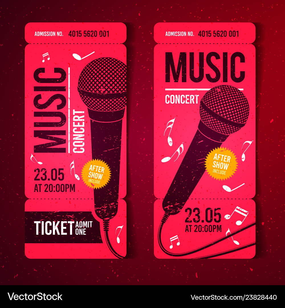 Red music concert ticket design template Vector Image