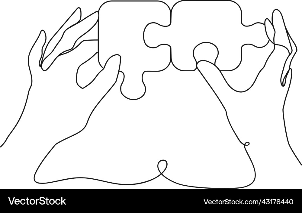 Solving puzzle human hands connecting jigsaw Vector Image