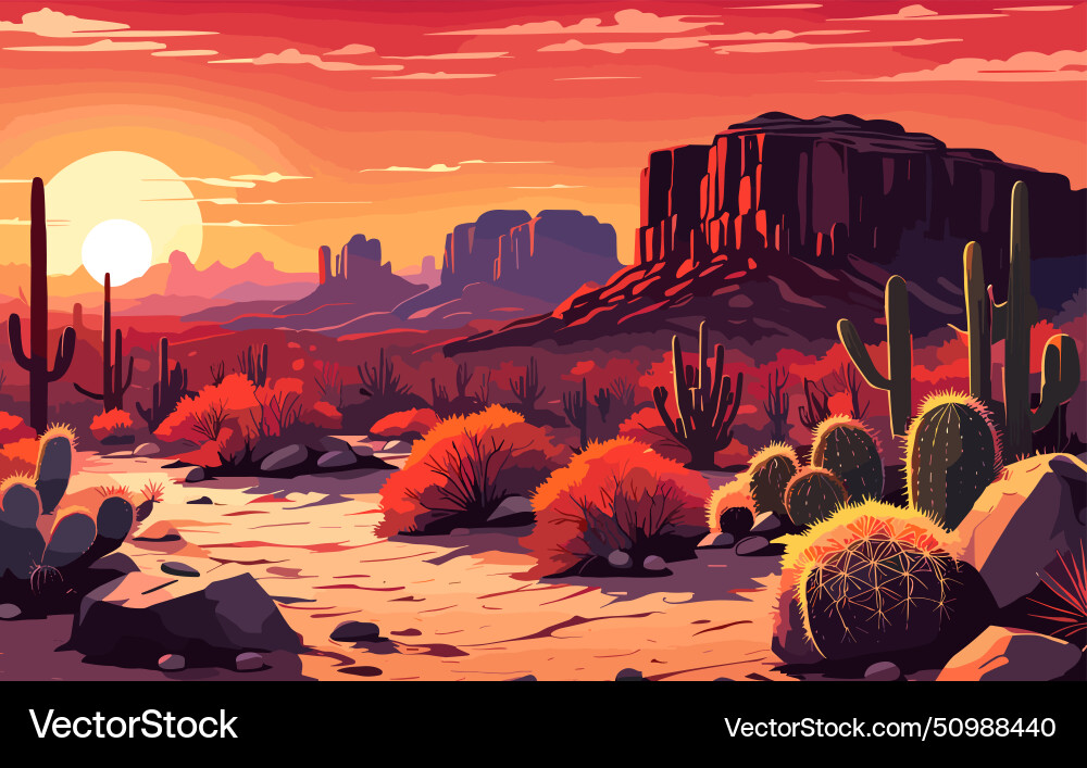 Sunset in desert landscape abstract art Royalty Free Vector