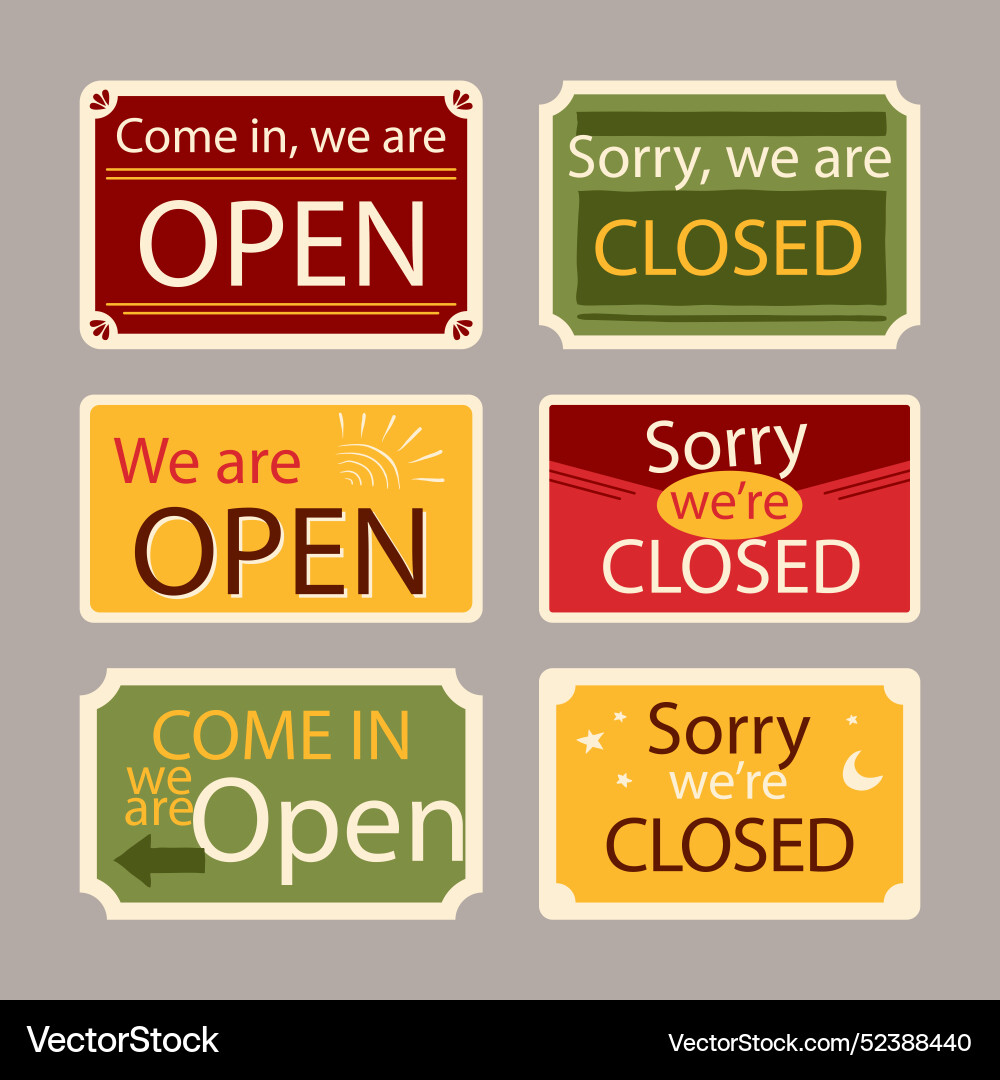 Vintage open and closed signboard collection Vector Image