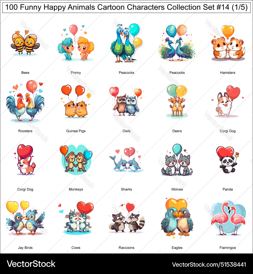 100 funny happy animals cartoon characters Vector Image