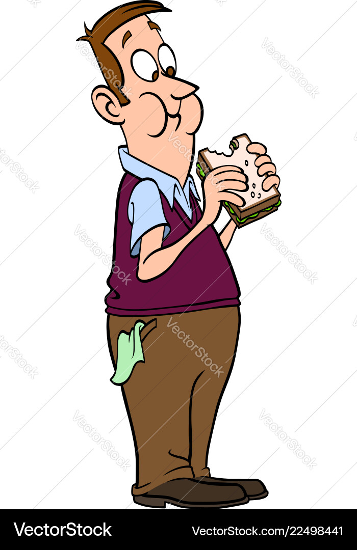 Chubby Man Eating Sandwich Royalty Free Vector Image