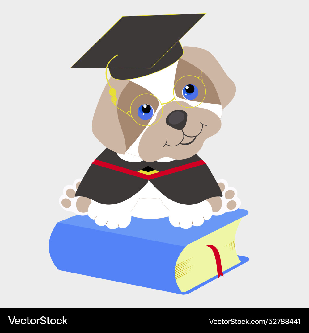 Cute little puppy student sitting on textbooks Vector Image
