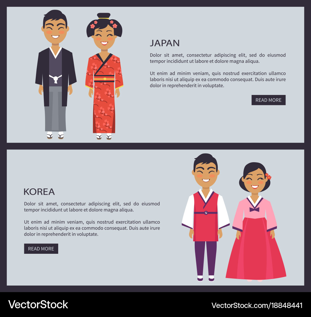 Japan and korea nationalities Royalty Free Vector Image