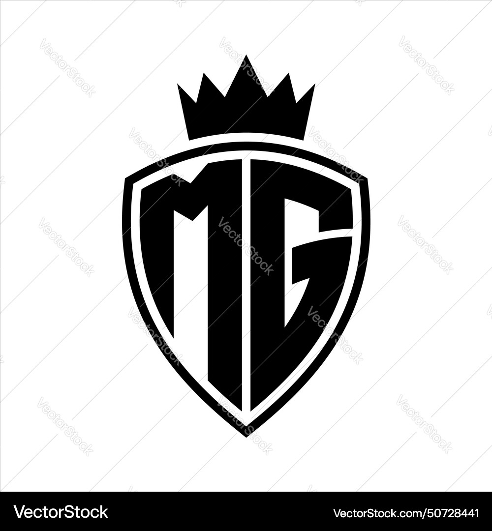 Mg letter monogram shield and crown outline shape Vector Image