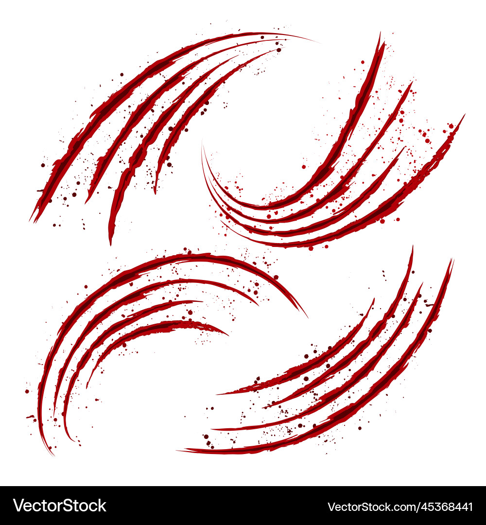 Scratched claw blood wounds set Royalty Free Vector Image