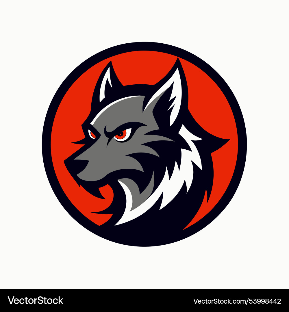 Alpha wolf mascot logo in circle frame Royalty Free Vector