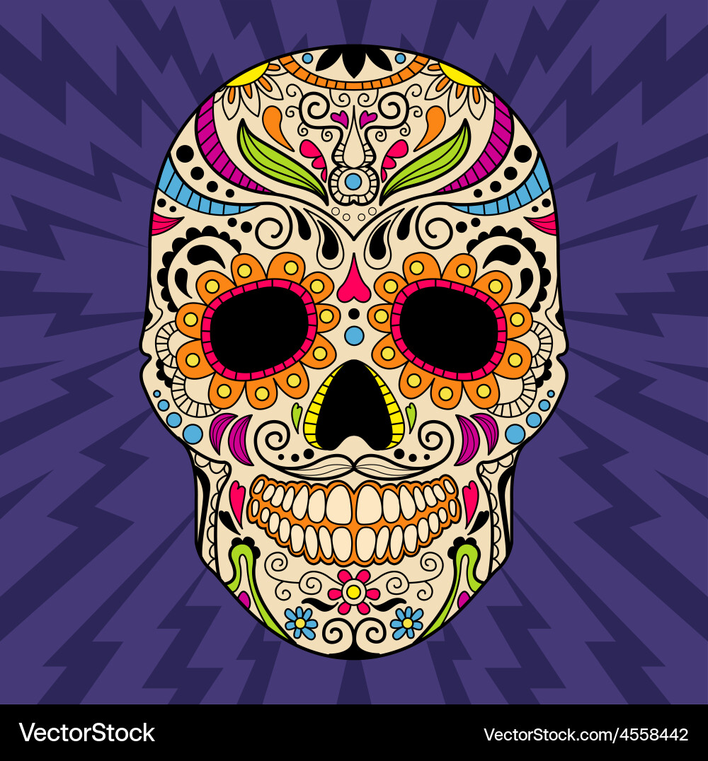 Colorful Skull Pattern - Day of the Dead Vector Image
