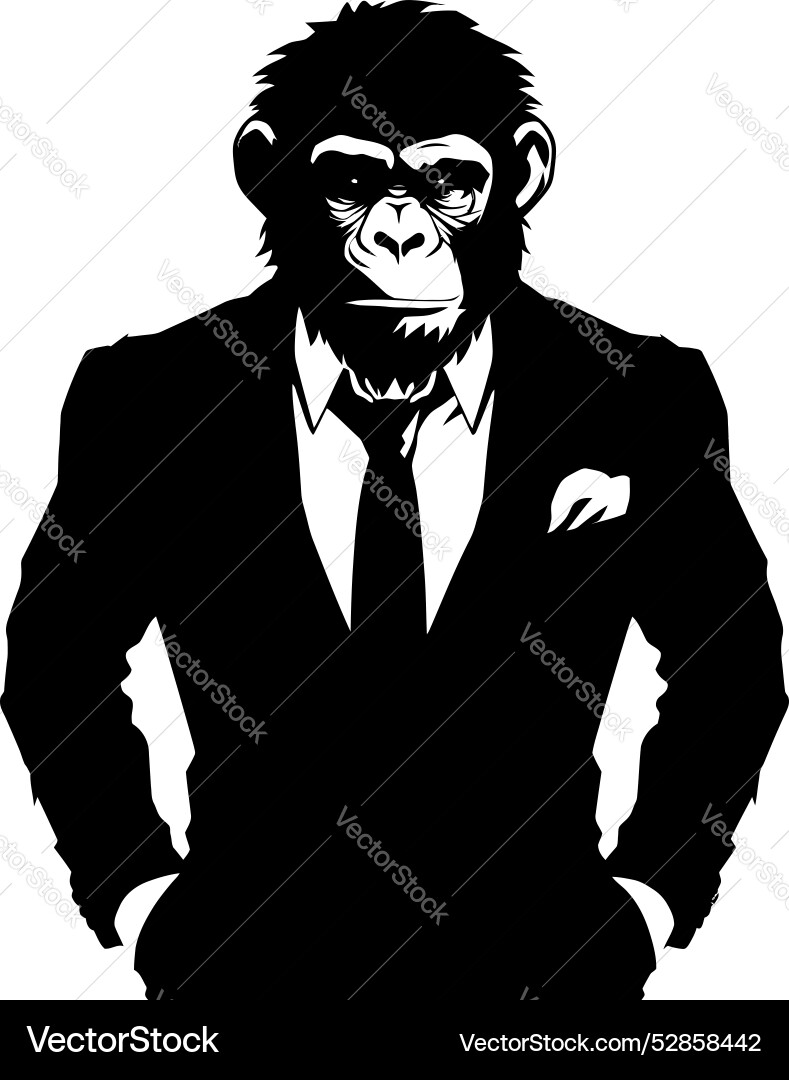 Dapper primate suited chimpanzee logo design Vector Image