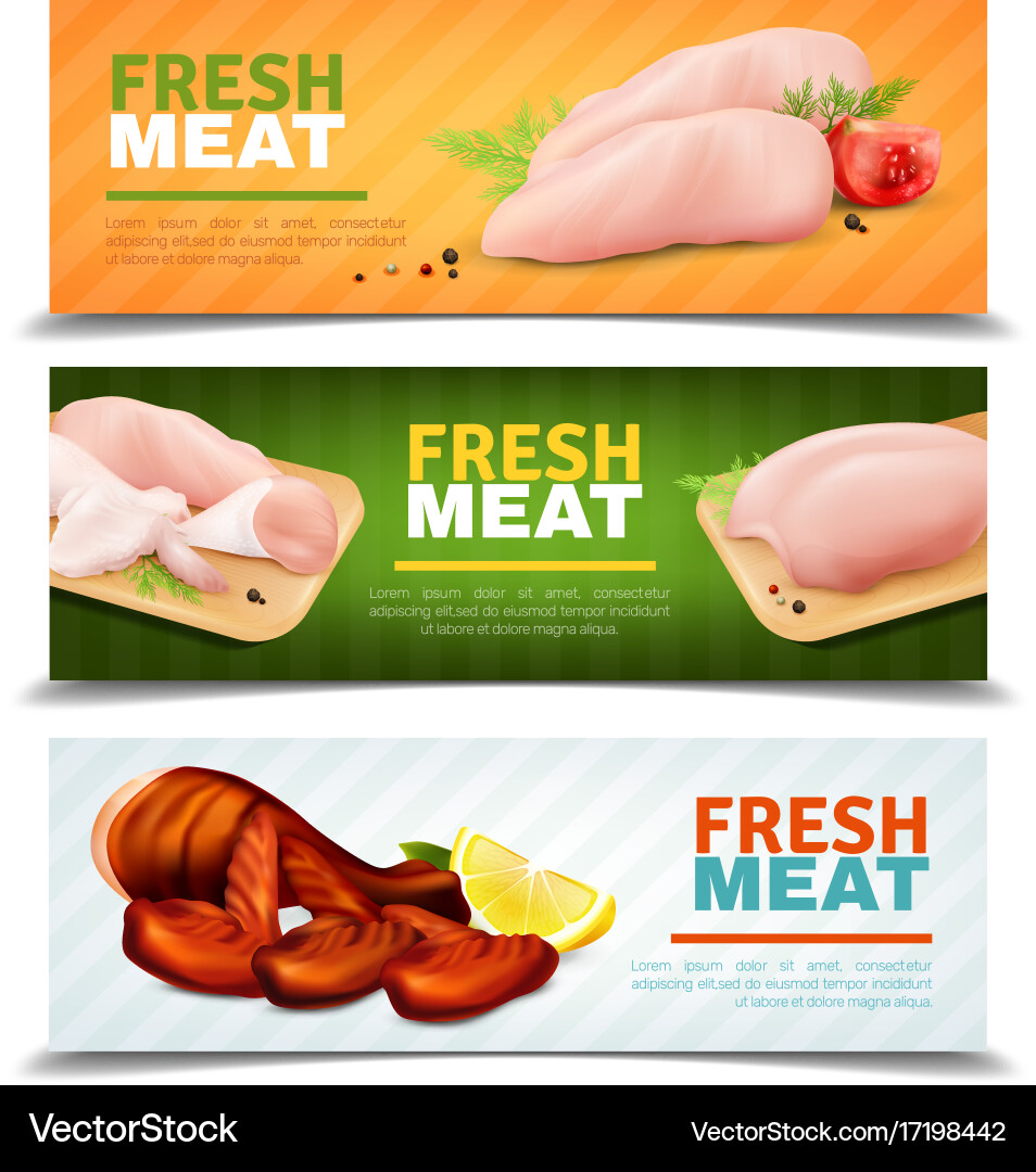 Fresh chicken meat horizontal banners Royalty Free Vector