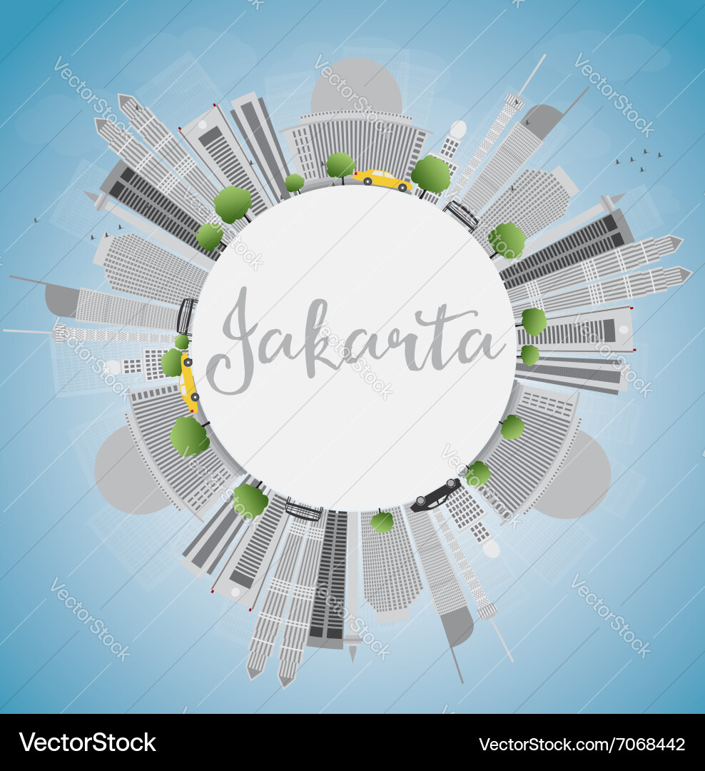 Jakarta skyline with grey landmarks Royalty Free Vector