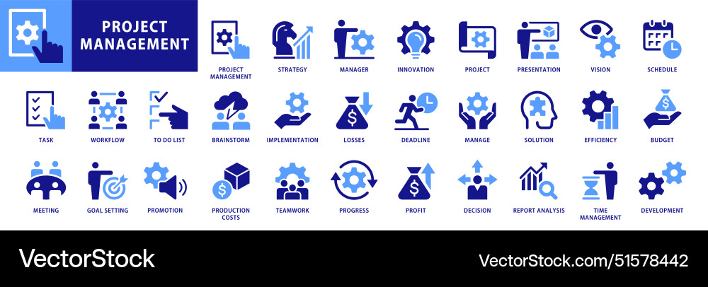 Project management icon collection time Royalty Free Vector