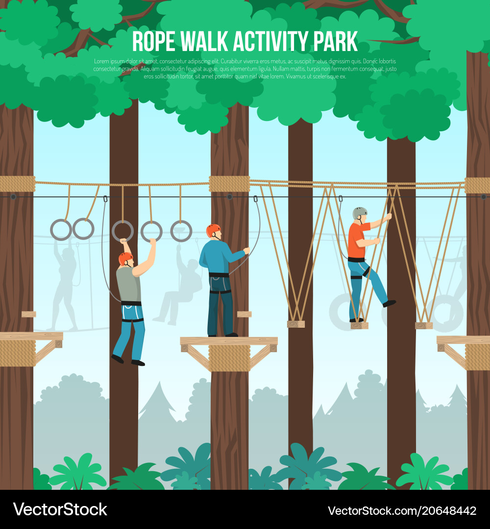 Rope walk park flat poster Royalty Free Vector Image