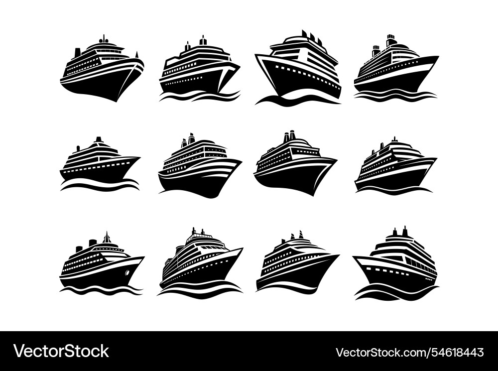 12 difference cruise ship silhouette design Vector Image