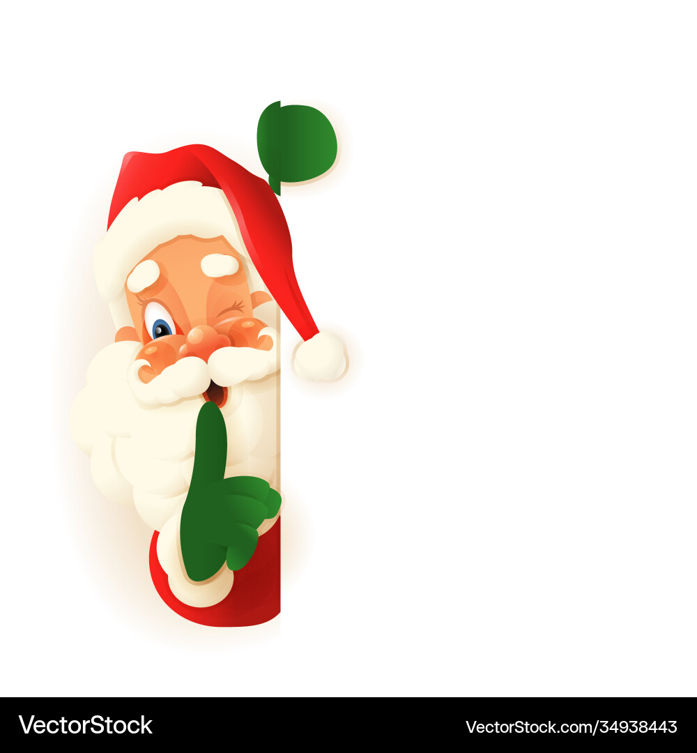 Cute santa claus peeking on left side board Vector Image
