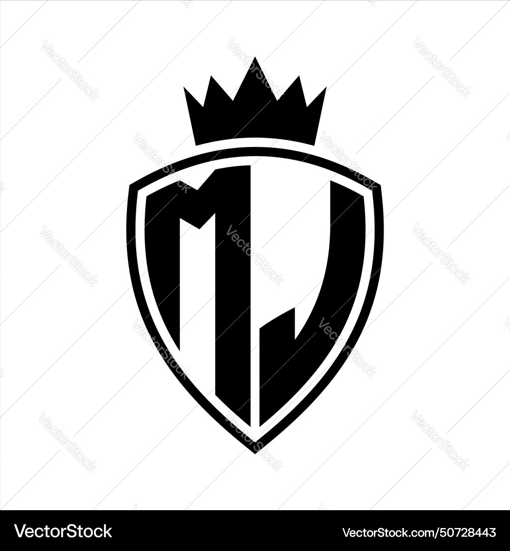 Mj letter monogram shield and crown outline shape Vector Image