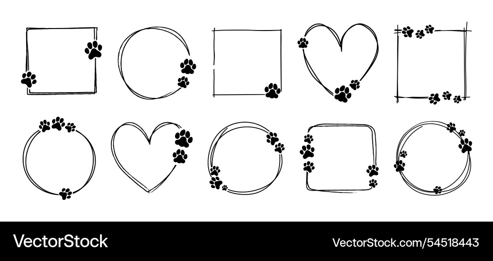Pet frame cat dog paw frames doodle animal Vector Image