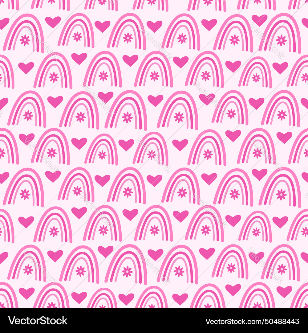 Pink boho rainbow with flowers seamless pattern Vector Image