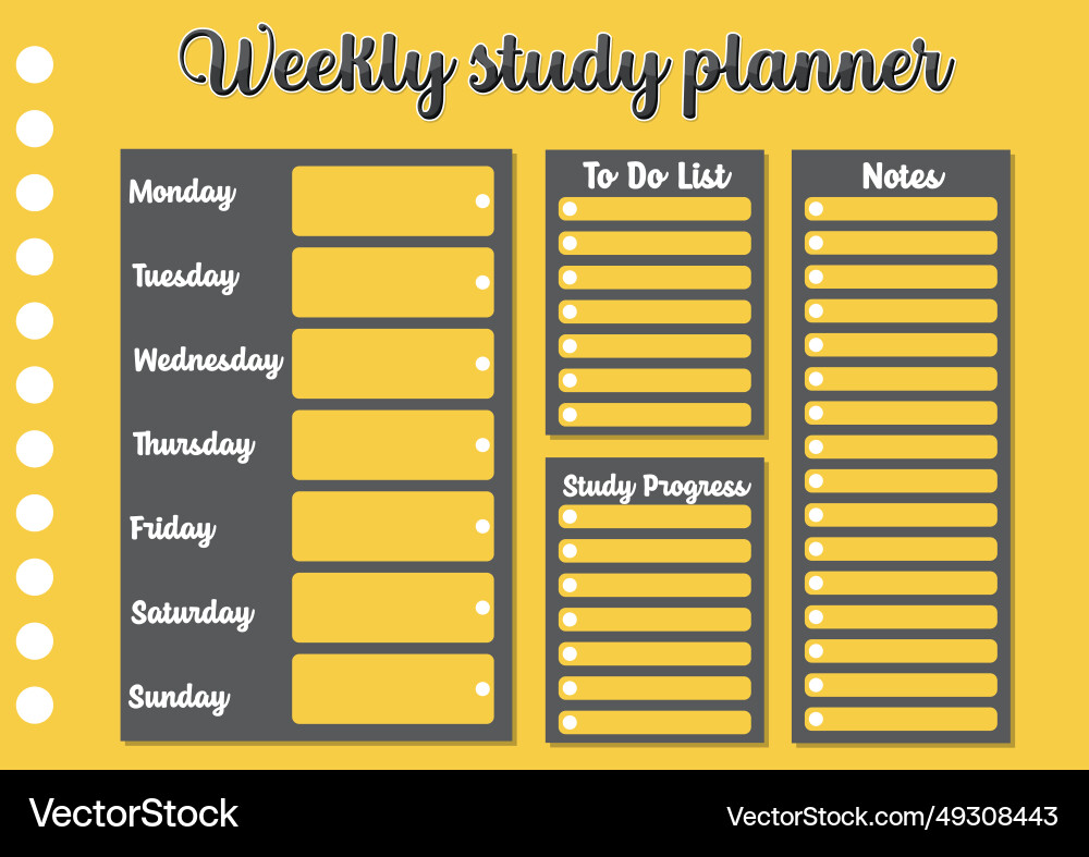 Yellow weekly study plan hourly schedule Vector Image