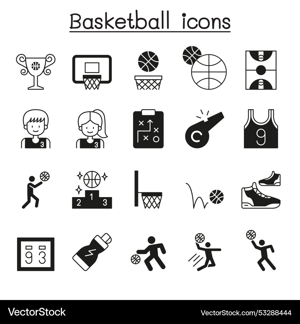 Basketball icon set graphic design Royalty Free Vector Image