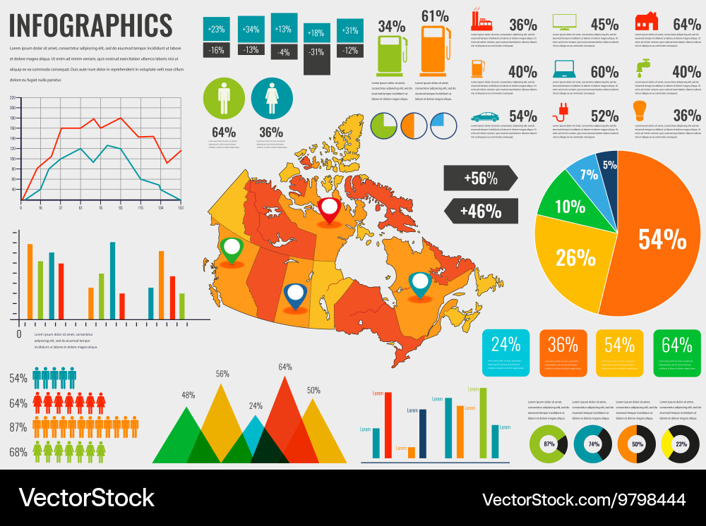 Canada map with infographics elements Royalty Free Vector