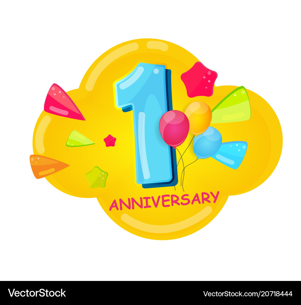 Cute cartoon template 1 years anniversary Vector Image