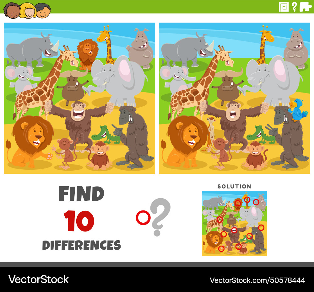 Differences activity with cartoon animals Vector Image