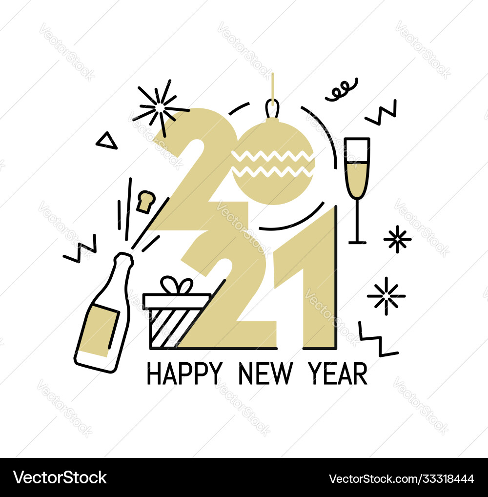 New year gold 2021 number design Royalty Free Vector Image