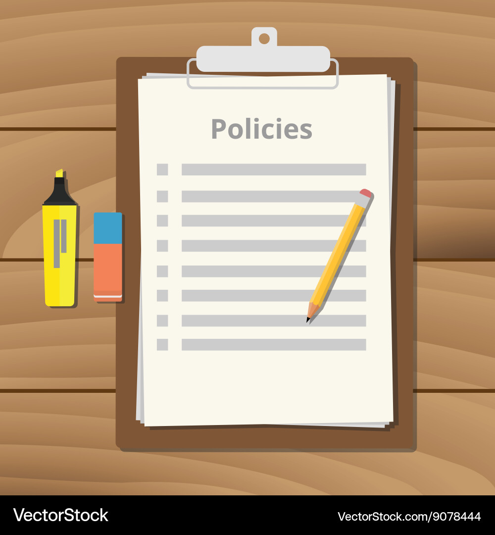Policies policy document checklist list Royalty Free Vector