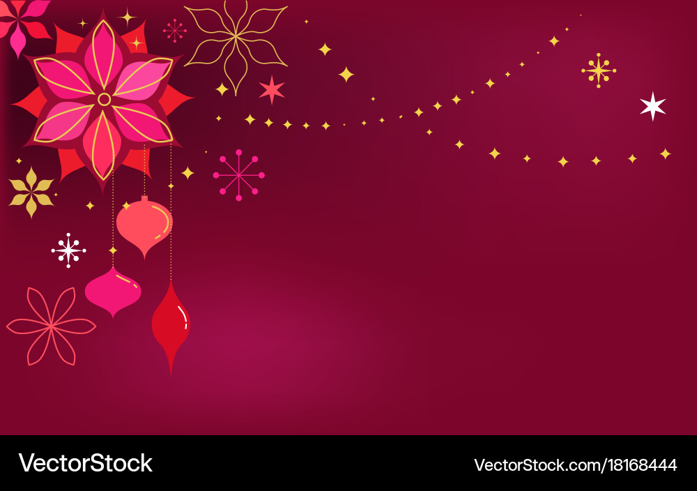 Red christmas card background with flowers Vector Image