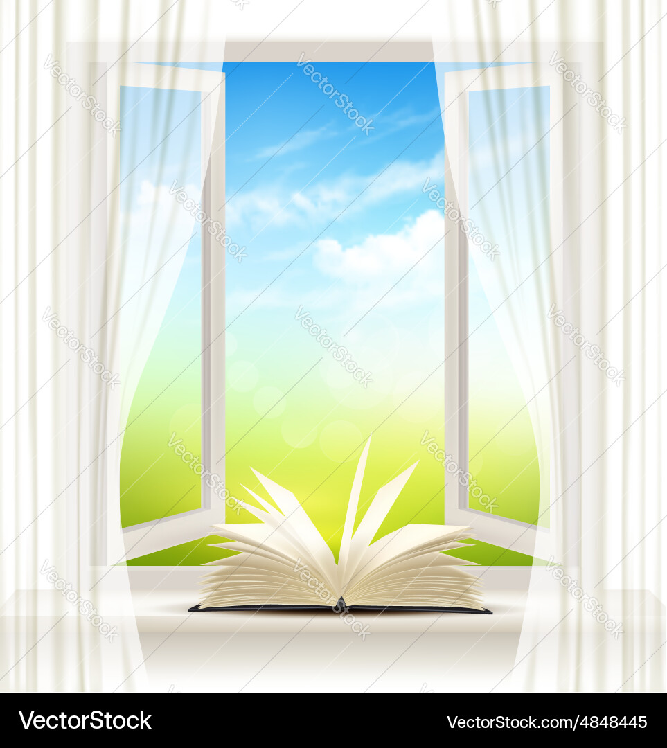Background with an open window and book Royalty Free Vector