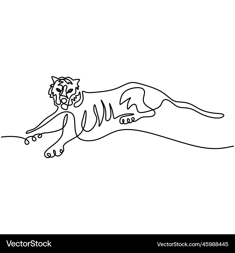Continuous one line drawing of tiger jumping Vector Image