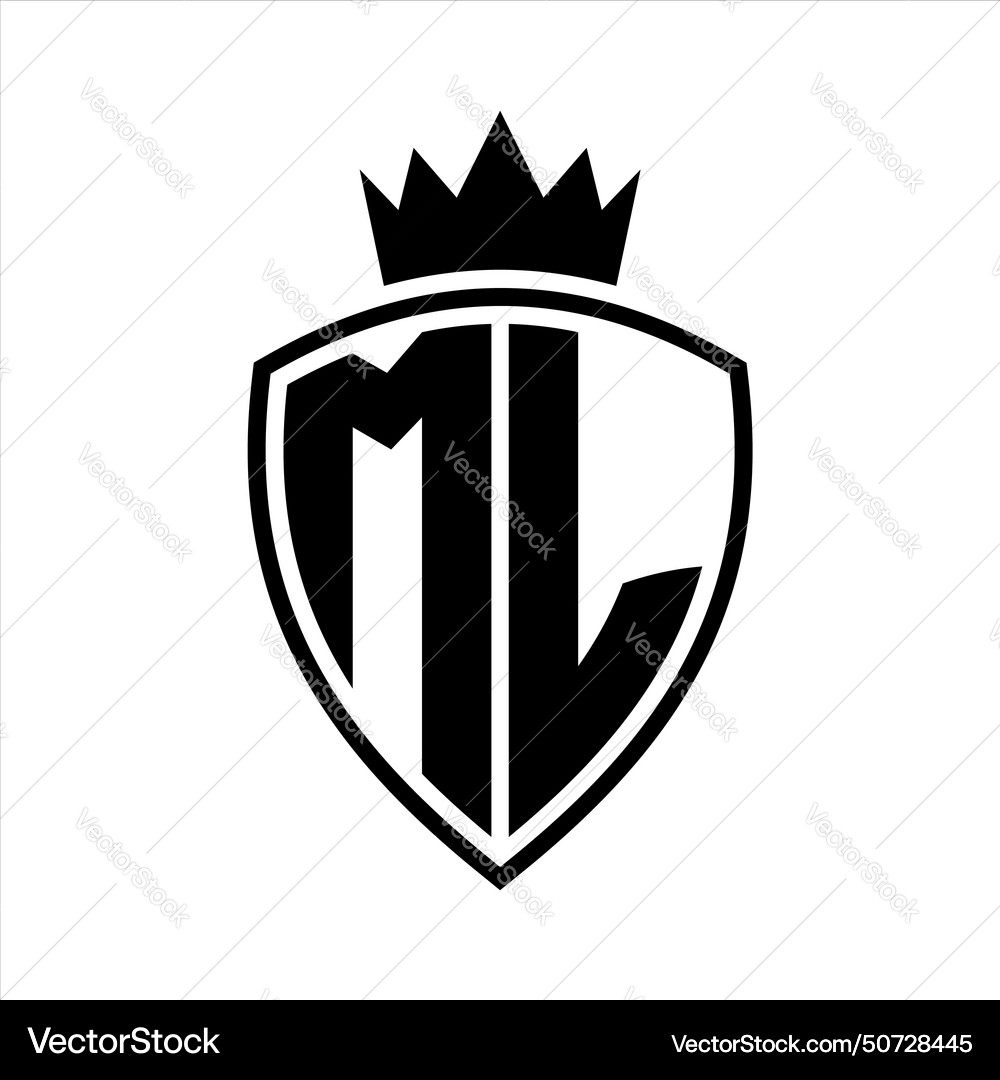 Ml letter monogram shield and crown outline shape Vector Image