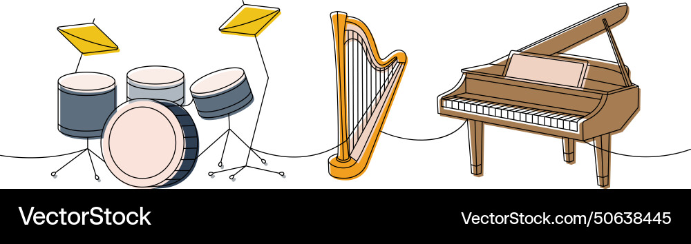 Musical instruments set one line colored Vector Image