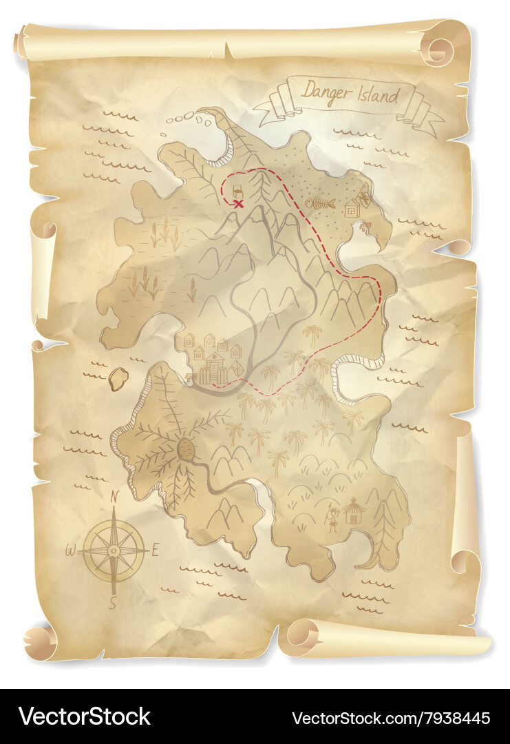 Old pirates treasure island map with marked Vector Image