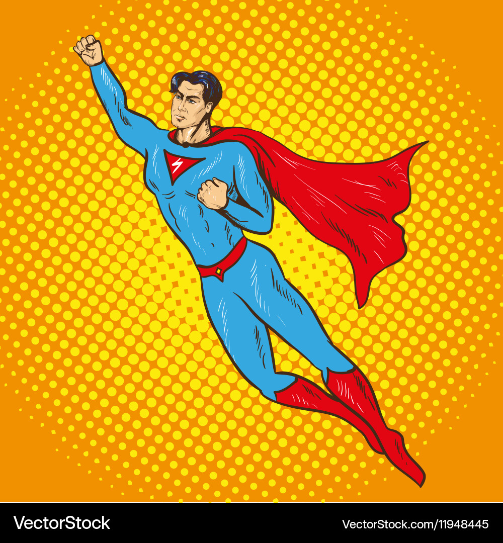 Retro Superman Superhero Comic Art Royalty Free Vector Image