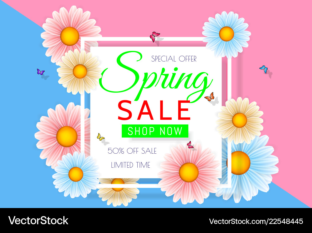 Spring sale background design with beautiful Vector Image