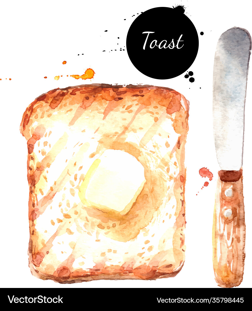 Watercolor hand drawn breakfast toast Royalty Free Vector