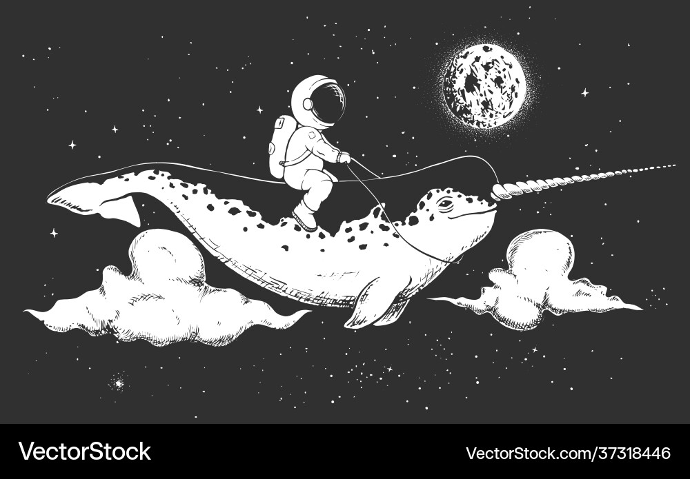 Astronaut on Narwhal in Space Royalty Free Vector Image