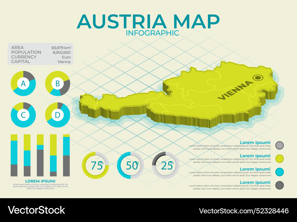 Isometric austria map infographic Royalty Free Vector Image