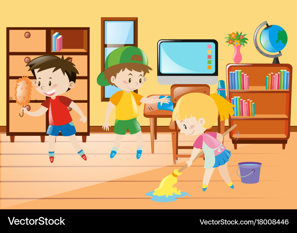 Kids Clean Clipart Volunteer Children Cleaning Park Illustration